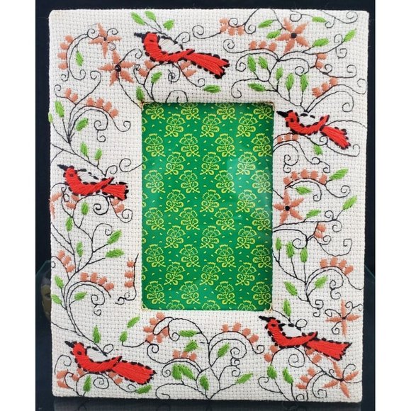 Handmade | Accents | Vintage Handmade Crewel Embroidered Cardinal Bird ...